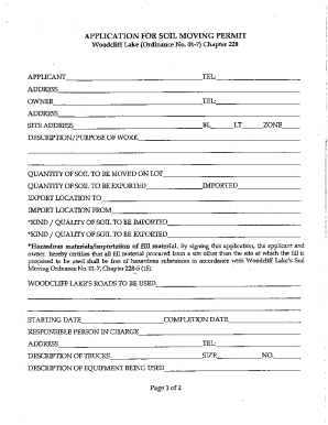 Fillable Online APPLICATION FOR SOIL MOVING PERMIT - Woodcliff Lake Fax Email Print - pdfFiller