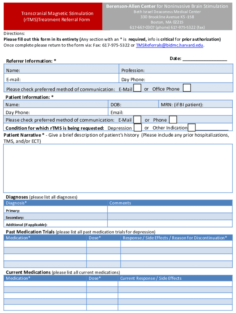 Fillable Online Transcranial Magnetic Stimulation (rTMS)Treatment ...