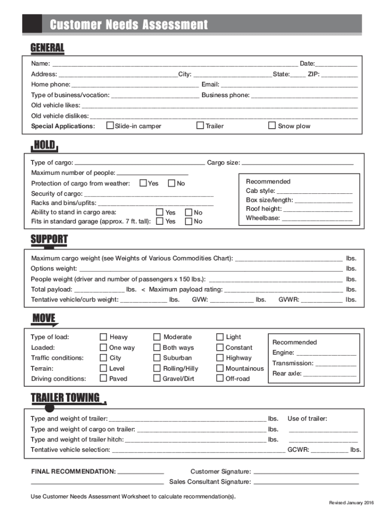 Fillable Online Customer Needs Assessment Form Fax Email Print - pdfFiller