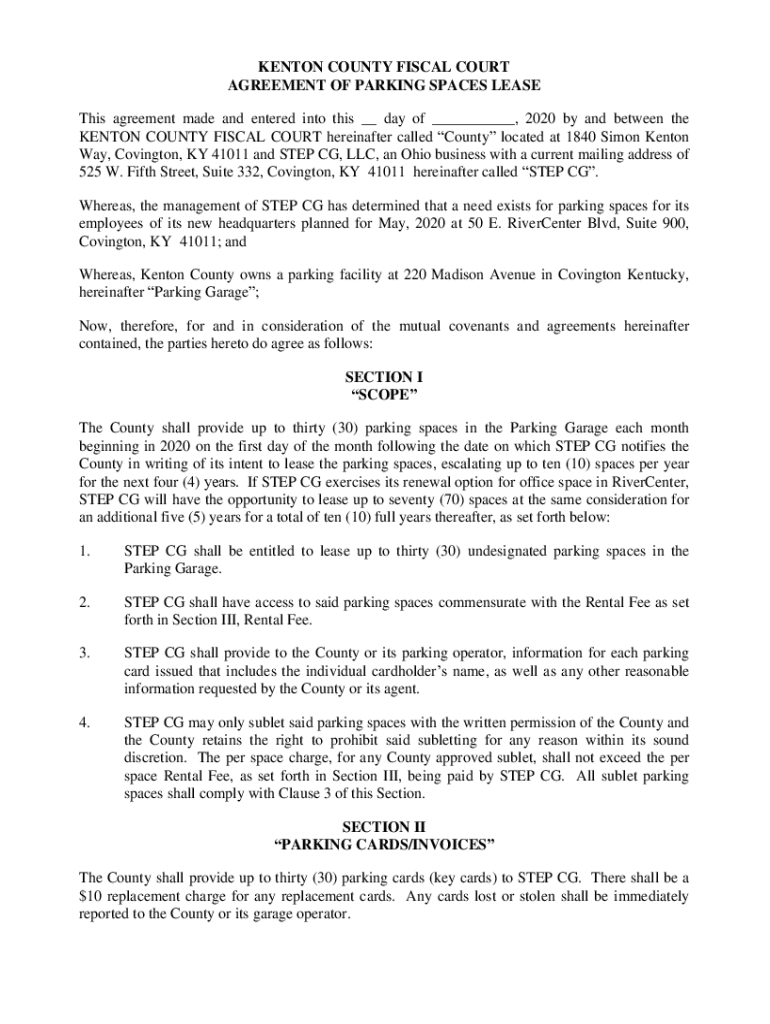 Fillable Online Kenton County Fiscal Court Agreement of Parking Spaces ... Fax Email Print ...