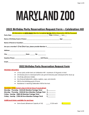 Fillable Online 2022 Birthday Party Reservation Form.doc .docx Fax ...