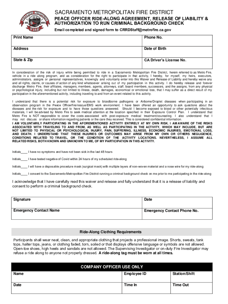 Fillable Online sacramento fire department ride-along program ...