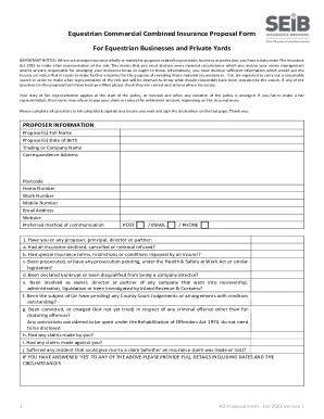 Fillable Online Equine Commercial Combined Insurance Proposal Form Fax ...