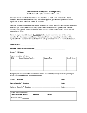 Fillable Online Course Overload Request (College Now) Fax Email Print - pdfFiller