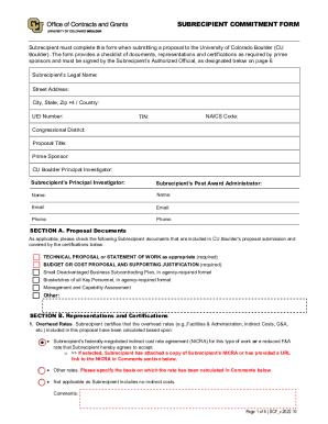 Fillable Online Subrecipient Commitment Form - Research Administration Fax Email Print - pdfFiller