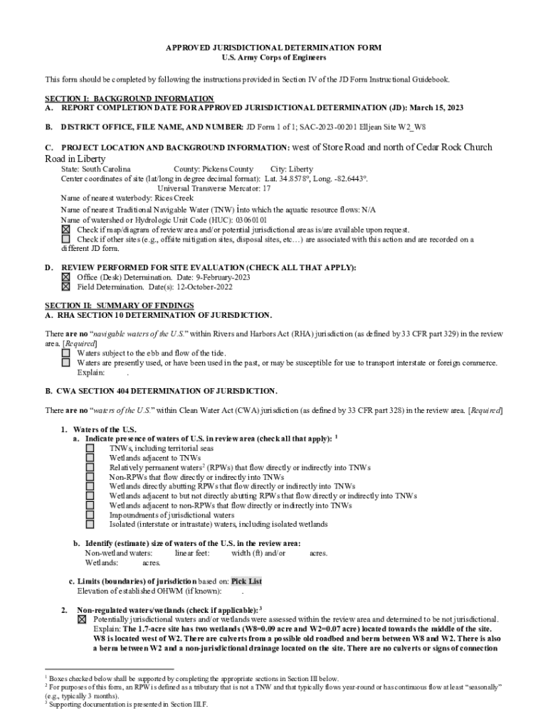 Fillable Online Elljean Site W2 W8. Approved Jurisdictional Determination Form Fax Email Print ...