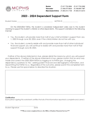 Fillable Online 2023 - 2024 Dependent Support Form Fax Email Print - pdfFiller