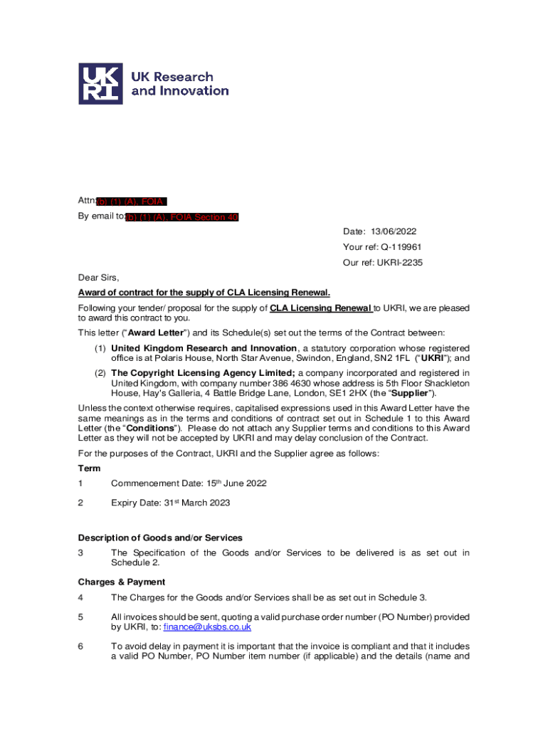 Fillable Online UKRI Precedent Goods Services Contract (High value ...
