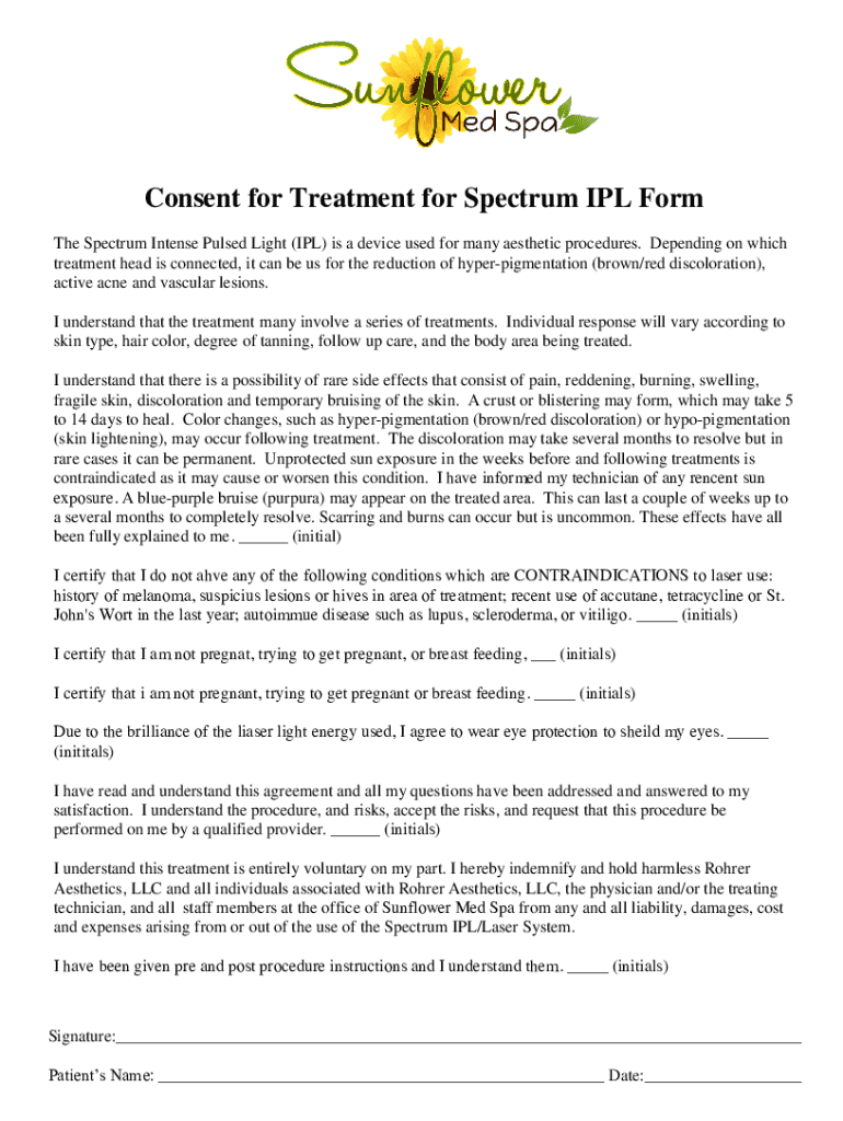 Fillable Online Consent for Treatment for Spectrum IPL Form Fax Email ...