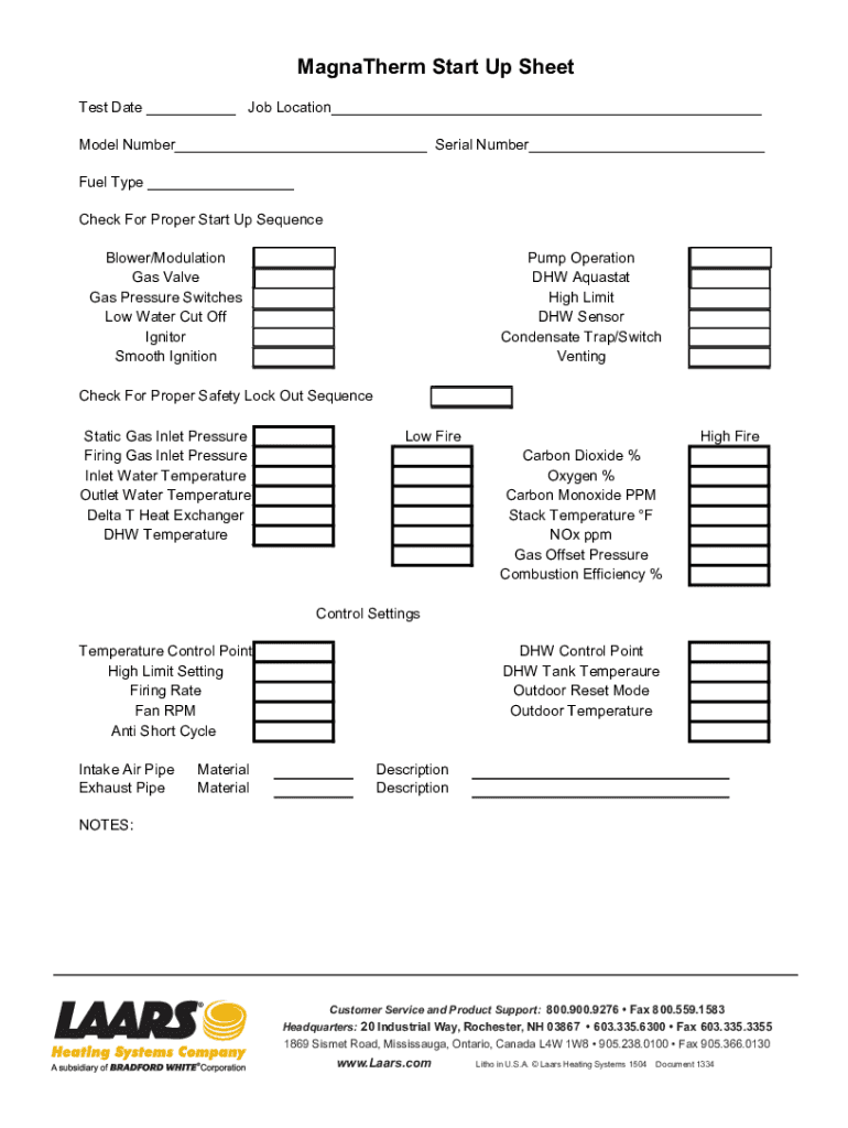 Fillable Online Magnatherm Start-up Sheet Fax Email Print - pdfFiller