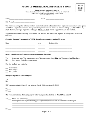Fillable Online independent student proof of other legal dependents ...