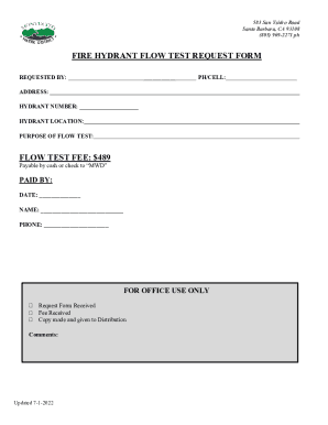 Fillable Online FIRE HYDRANT FLOW TEST REQUEST FORM FLOW TEST FEE ...