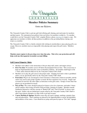 Fillable Online Member Policies Summary - form our Bylaws. Fax Email ...