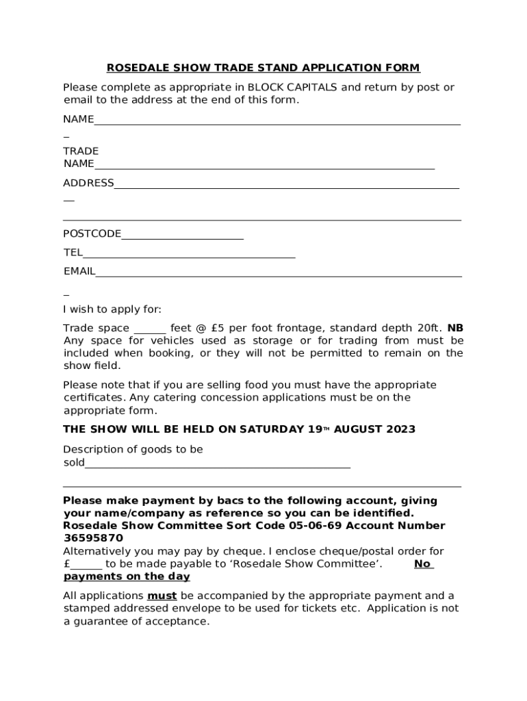 trade stand application Doc Template | pdfFiller
