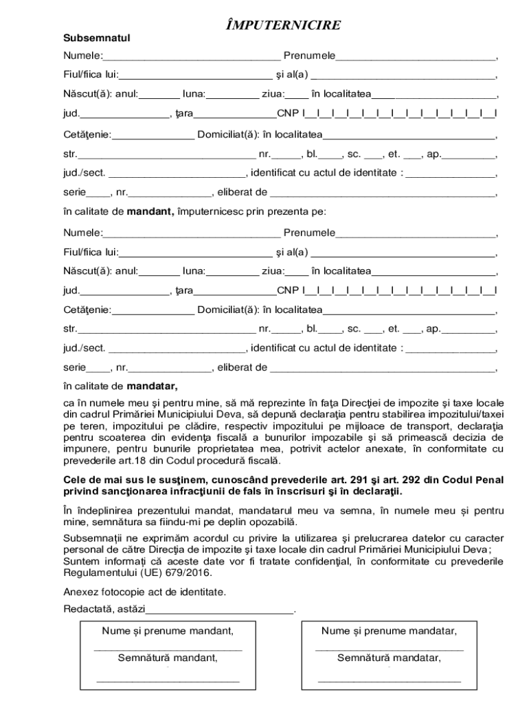 Fillable Online ANEXA 39 Imputernicire Persoana Juridica - PDF Document ...