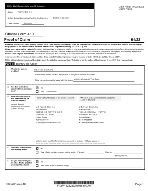 Fillable Online Official Form 410 Proof of Claim 04/22 Fax Email Print ...