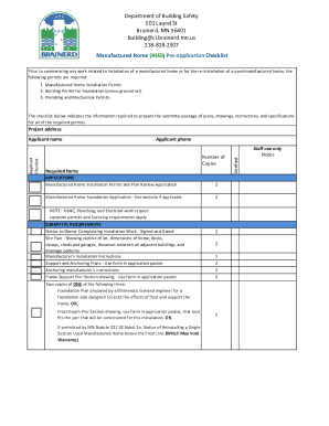 Fillable Online Manufactured Home (HUD) Pre-application Checklist ...
