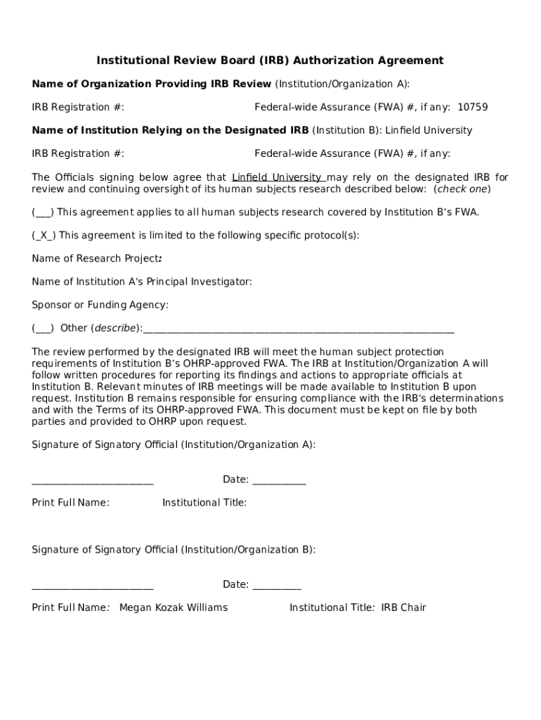 IRB-Authorization-Agreement-IAA- ... Doc Template | pdfFiller