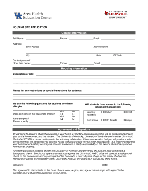 Fillable Online Housing Site Application Fax Email Print - pdfFiller