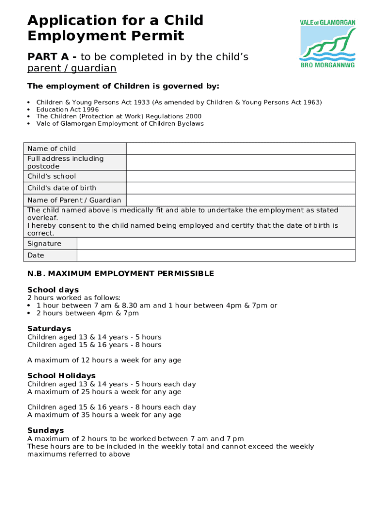 Application - Child Employment Permit Doc Template | pdfFiller