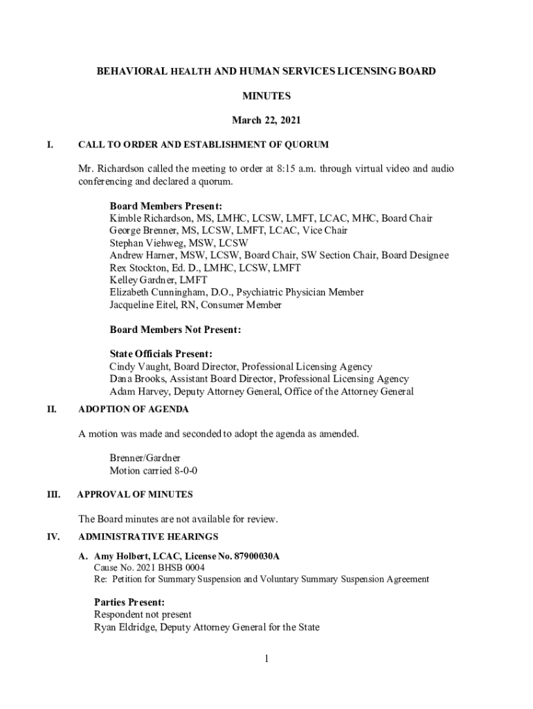 Fillable Online 1 BEHAVIORAL HEALTH AND HUMAN SERVICES LICENSING ...