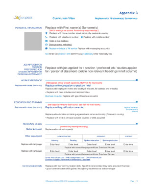 Fillable Online Europass cedefop europa eu documents curriculum vitae ...