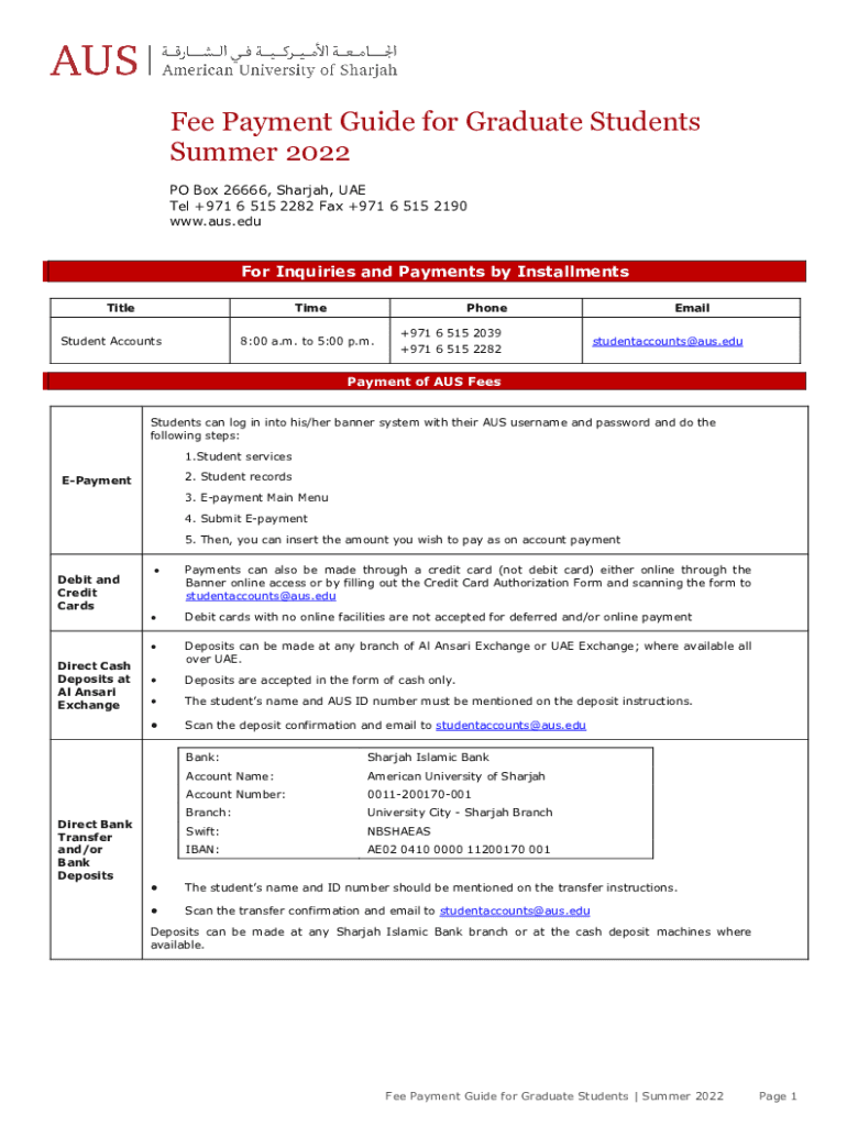 Fillable Online Fee Payment Guide for Graduate Students Summer 2022 Fax Email Print - pdfFiller