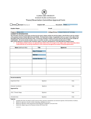 Fillable Online support famu Thesis/Dissertation Committee Approval Form Fax Email Print - pdfFiller