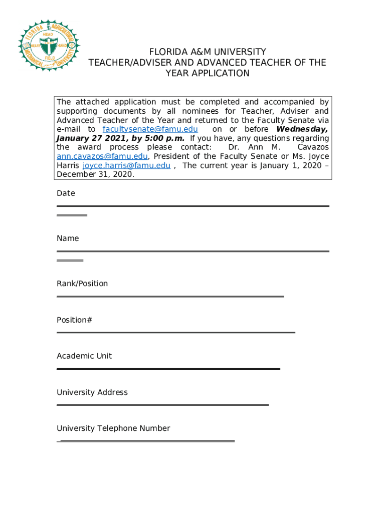The attached must be completed by all nominees for Teacher, Adviser and Advanced Teacher of the ...