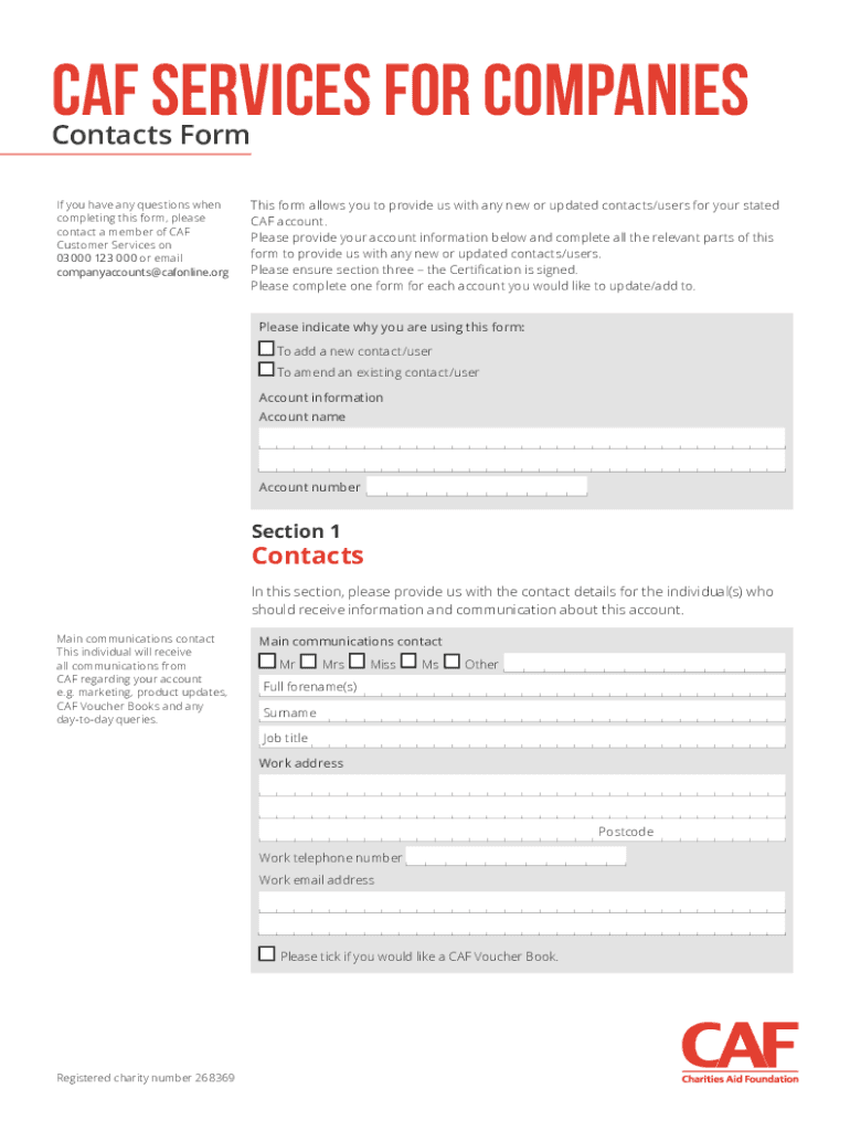 Fillable Online CAF SERVICES FOR COMPANIES - Contacts Form Fax Email Print - pdfFiller
