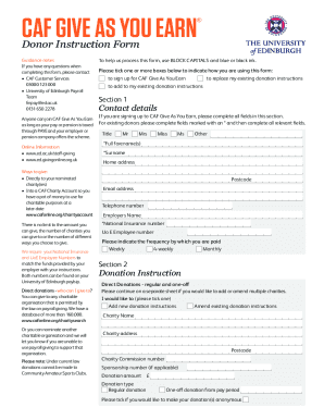 Fillable Online CAF GIVE AS YOU EARN - Donor Instruction Form Fax Email ...
