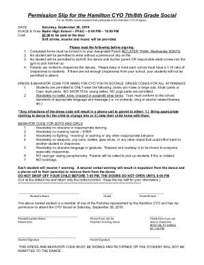 Fillable Online Permission Slip for the Hamilton CYO 7th/8th Grade ...