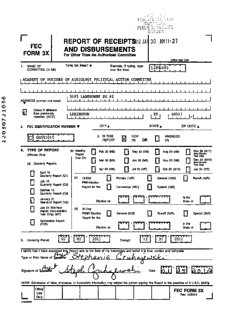 Fillable Online REPORT OF RECEIPTSD12 JAt AND DISBURSEMENTS Fax Email ...