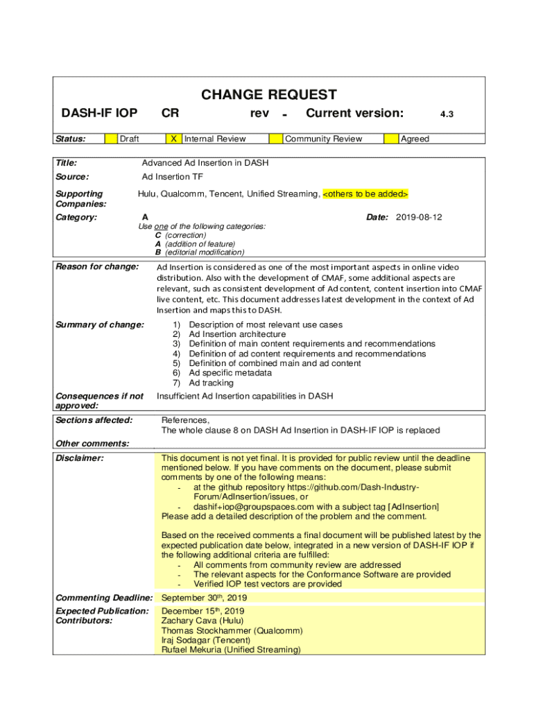 Fillable Online DASH-IF Change Request Fax Email Print - pdfFiller