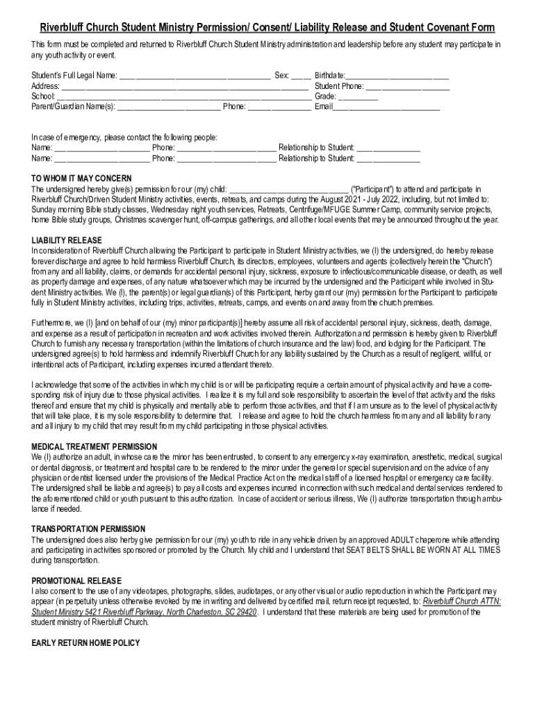 Fillable Online Consent/ Liability Release and Student Covenant Form ...