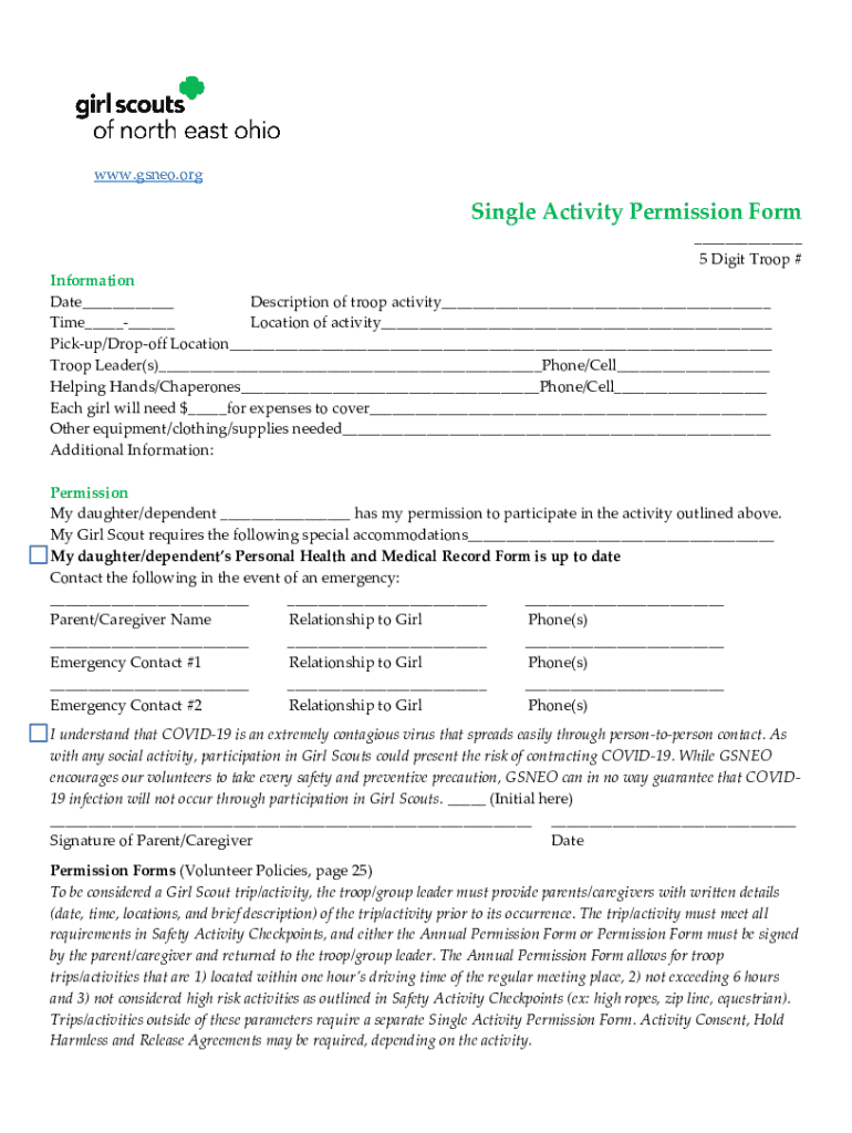 Fillable Online Single Activity Permission Form Fax Email Print - pdfFiller