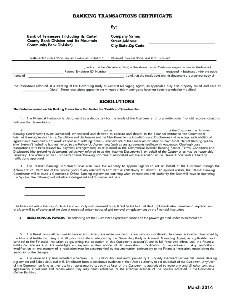 Fillable Online BANKING TRANSACTIONS CERTIFICATE By Fax Email Print ...
