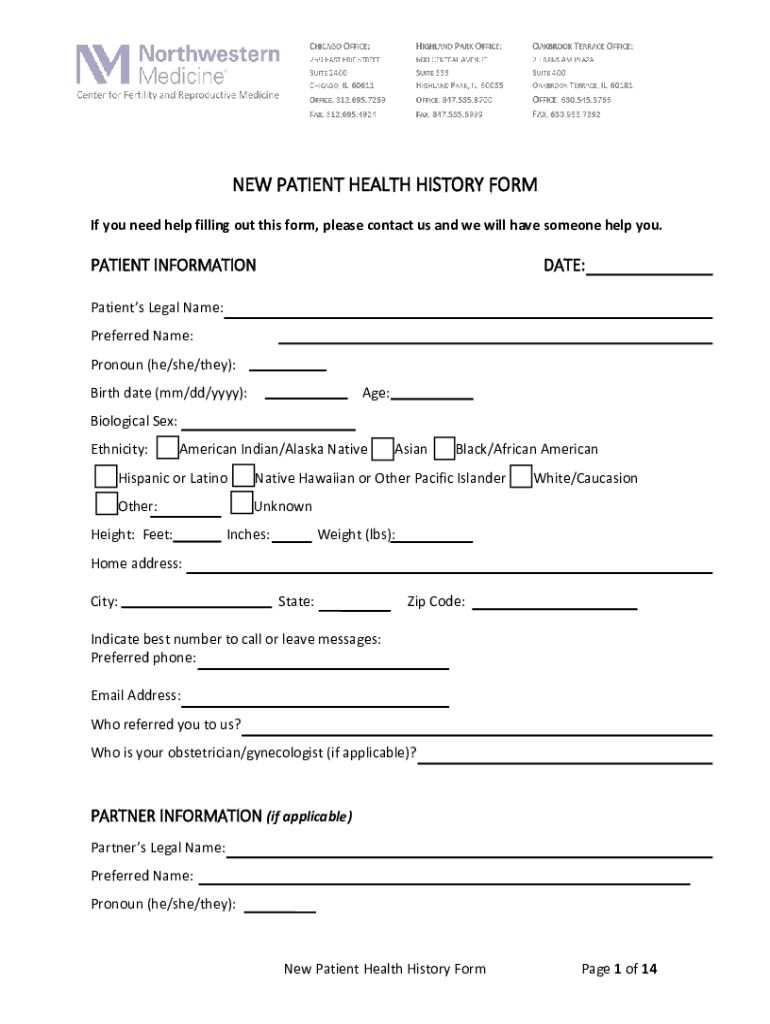 Fillable Online fertility nm NEW PATIENT INTAKE FORM Child's Name ...
