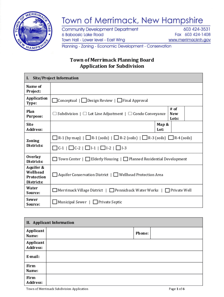 Fillable Online Planning Board Application FormsMerrimack NH Fax Email Print - pdfFiller