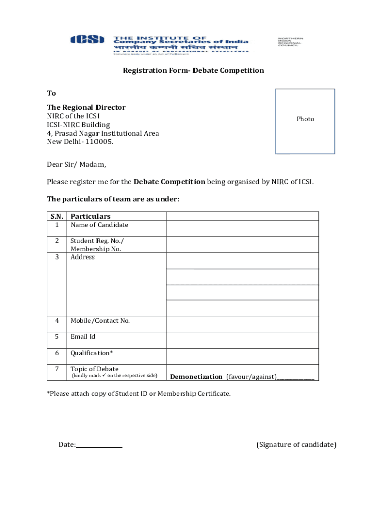 Fillable Online Registration Form- Debate Competition Fax Email Print ...