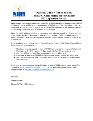 Fillable Online National Junior Honor Society Application 2022-23 Fax ...