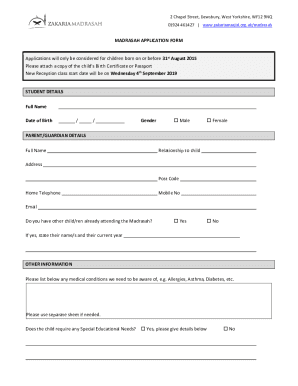 Fillable Online MADRASAH APPLICATION FORM Applications will only be ...