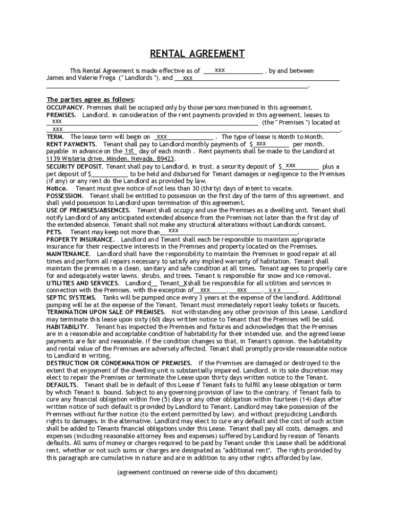 Fillable Online Rental Agreement PDF Fax Email Print - pdfFiller