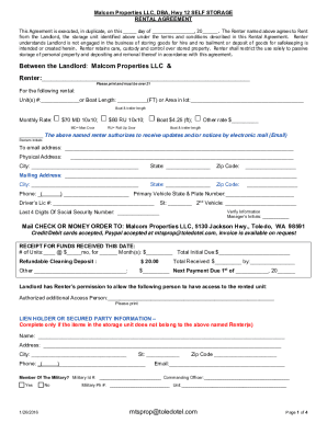 Fillable Online STORAGE UNIT RENTAL AGREEMENT Fax Email Print - pdfFiller