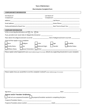 Fillable Online Town of Belchertown Discrimination Complaint Form ... Fax Email Print - pdfFiller