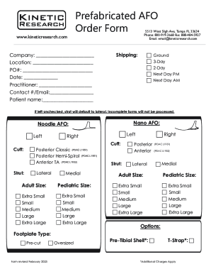 Fillable Online Prefabricated AFO Order Form Fax Email Print - pdfFiller