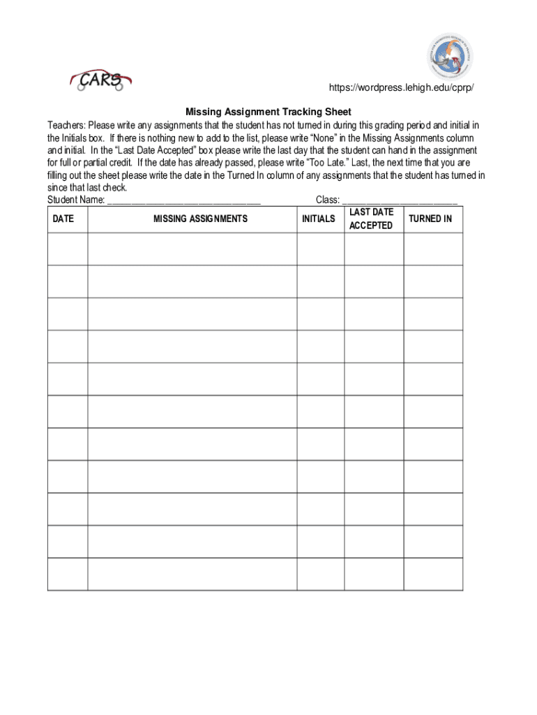 Fillable Online Missing Assignment Tracking Sheet Fax Email Print ...