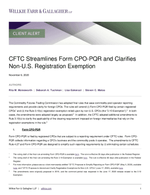 Fillable Online CFTC Streamlines Form CPO-PQR and Clarifies Non-U.S ...