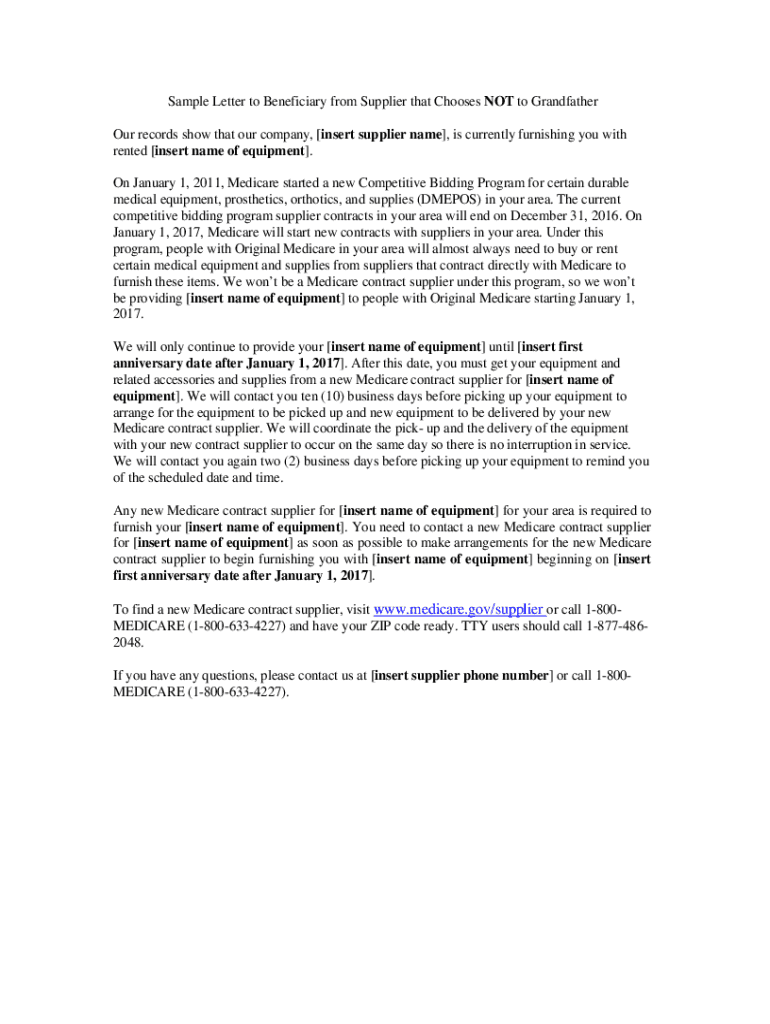 Fillable Online Fillable Online Sample Letter to Beneficiary from ...