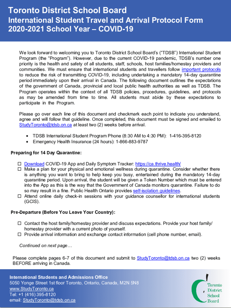 Fillable Online Toronto District School Board International Student Pre ...